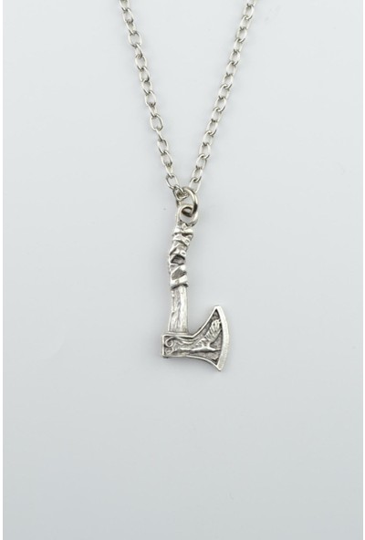 Bu Farklı Viking Balta Erkek Kadın Kolye Antik Gümüş Kaplama - 60 cm Düz Zincir