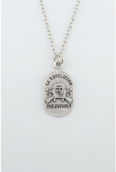 Bu Farklı Devrim - Che Guevara Erkek Kadın Kolye Antik Gümüş Kaplama - 60 cm Düz Zincir