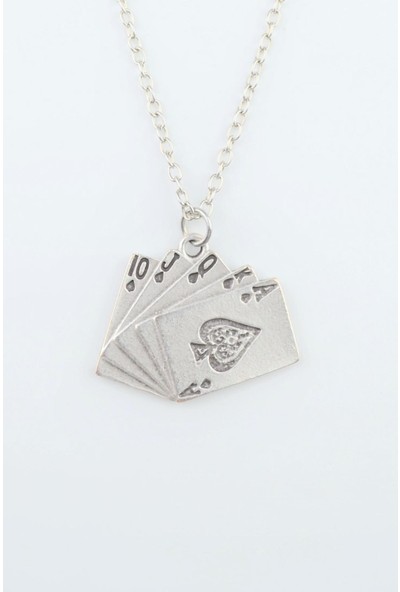 Bu Farklı Floş Royal - Iskambil Erkek Kadın Kolye Antik Gümüş Kaplama - 60 cm Düz Zincir Bu Farklı Floş Royal - Iskambil Erkek Kadın Kolye Antik Gümüş Kaplama - 60 cm Düz Zincir