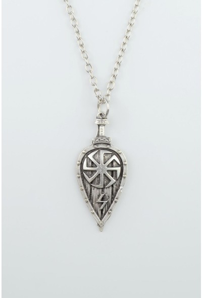 Bu Farklı Viking Kalkan Erkek Kadın Kolye Antik Gümüş Kaplama - 60 cm Düz Zincir