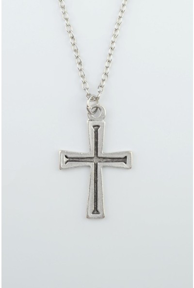 Bu Farklı Haç Erkek Kadın Kolye Antik Gümüş Kaplama - 60 cm Düz Zincir