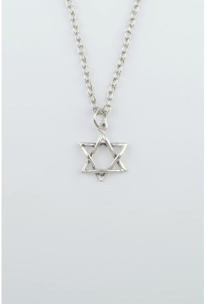 Bu Farklı Minimal Pentagram Erkek Kadın Kolye Antik Gümüş Kaplama - 60 cm Düz Zincir