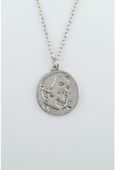 Bu Farklı Che Guevara Madalyon Erkek Kadın Kolye Antik Gümüş Kaplama - 60 cm Düz Zincir