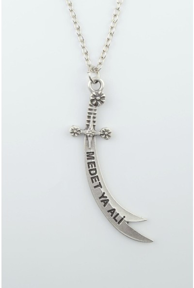 Bu Farklı Zülfikar Erkek Kadın Kolye Antik Gümüş Kaplama - 60 cm Düz Zincir Bu Farklı Zülfikar Erkek Kadın Kolye Antik Gümüş Kaplama - 60 cm Düz Zincir