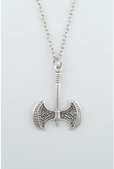 Bu Farklı Çift Taraflı Balta Erkek Kadın Kolye Antik Gümüş Kaplama - 60 cm Düz Zincir Bu Farklı Çift Taraflı Balta Erkek Kadın Kolye Antik Gümüş Kaplama - 60 cm Düz Zincir