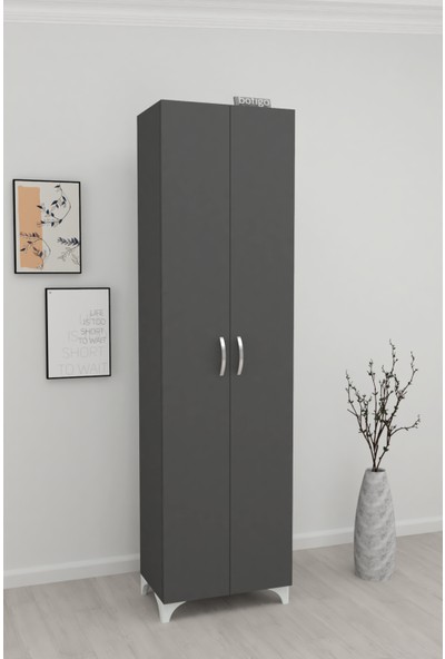 Bofigo 8 Raflı 2 Kapaklı Çok Amaçlı Mutfak Dolabı Banyo Dolabı Çok Amaçlı Dolap Antrasit