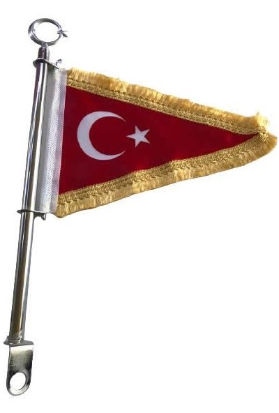 Gms Motosiklet Üçgen Bayrak Gold Işlemeli Direkli (Makam Bayrağı)