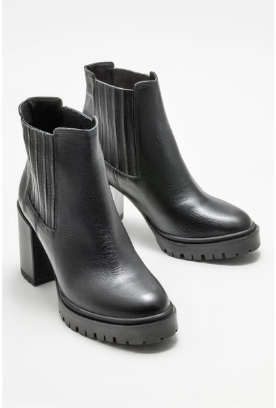 Elle Shoes Deri Kadın Topuklu Bot