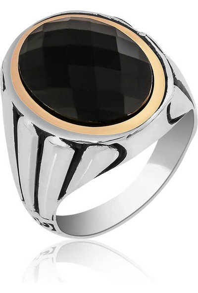 Gumush Gümüş Siyah Zirkon Taşlı Erkek Yüzük