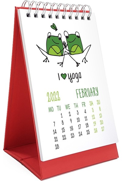 Yoga Takvim Yoga Yapan Kurbağa 2022 Türkçe Ingilizce Masa Takvimi Kırmızı