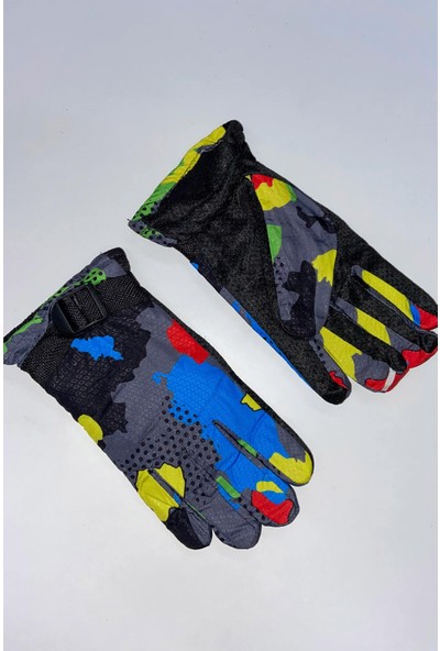 Deafox Antrasit Kamuflaj Desen 4-8 Yaş Çocuk Kar Eldiveni