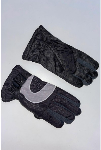 Deafox Siyah Desenli 4-8 Yaş Çocuk Kar Eldiveni