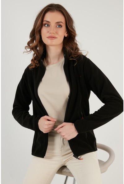 Lela Dik Yaka Fermuarlı Cepli Polar Hırka Bayan Polar 5907002