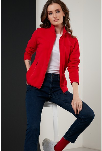 Lela Dik Yaka Fermuarlı Cepli Polar Hırka Bayan Polar 5907002