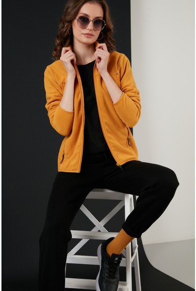 Lela Dik Yaka Fermuarlı Cepli Polar Hırka Bayan Polar 5907002