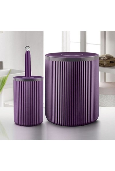 Sas Banyo Çöp Kovası Wc Tuvalet Fırçası Lila 2'li Set