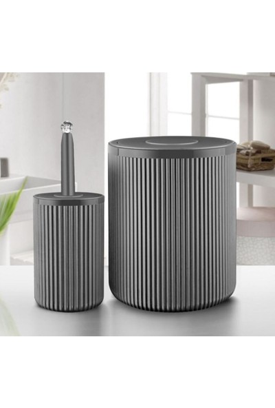 Sas Banyo Çöp Kovası Wc Tuvalet Fırçası Akrilik Gri 2'li Set