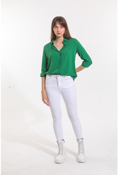 Budi Butik Budibutik Kadın Uzun Kollu Düz Renk Düğmeli Viskon Gömlek Budi Butik Budibutik Kadın Uzun Kollu Düz Renk Düğmeli Viskon Gömlek