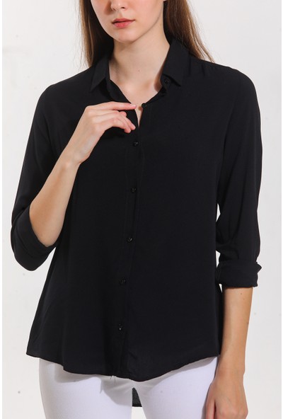 Budi Butik Budibutik Kadın Uzun Kollu Düz Renk Düğmeli Viskon Gömlek