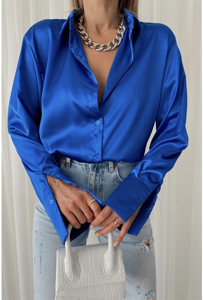 MyLove My Love Butik Oversize Saten Gömlek
