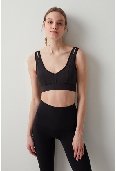 Penti Siyah V Neck Spor Sütyeni