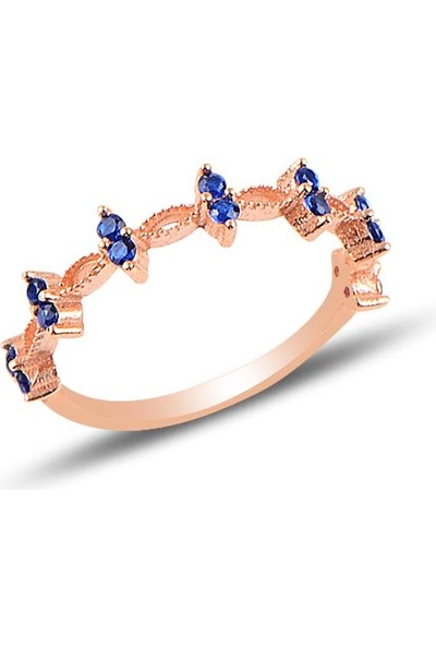 Söğütlü Silver Gümüş Rose Safir Taşlı Crown Yüzük