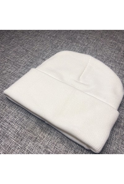 Raymal Fashion Düz Beyaz Renk Katlamalı Kalın Kışlık Bere