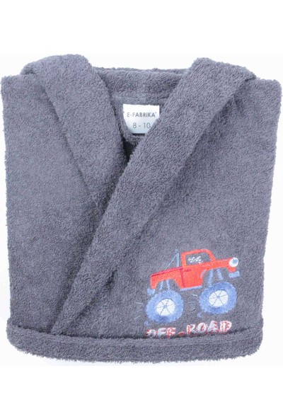 Efabrika Pamuklu Kapüşonlu Çocuk Bornoz Gri OffRoad