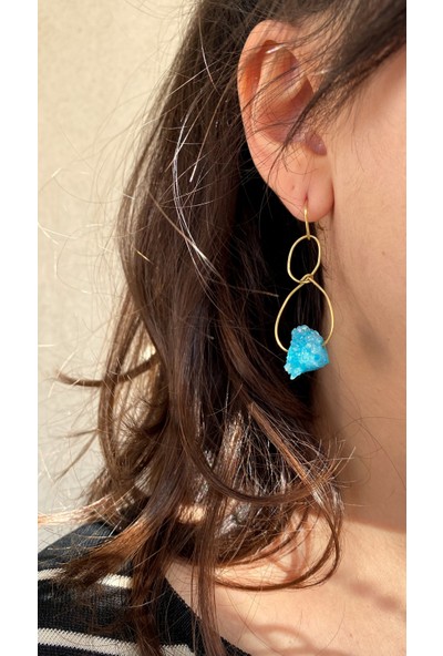 Shiny Doğal Taş Küpe Bronz Tasarım