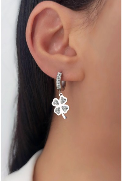 ÇLK Accessories Çelik Taşlı Yonca Çelik Küpe TRKÜPE34261 BY36003