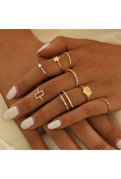 Chavin 8 Li Çoklu Taşlı Eklem Yüzüğü Bayan Yüzük EP52