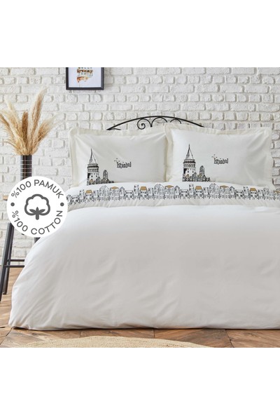 Karaca Home Galata Siyah Nakışlı Çift Kişilik %100 Pamuk Nevresim Takımı