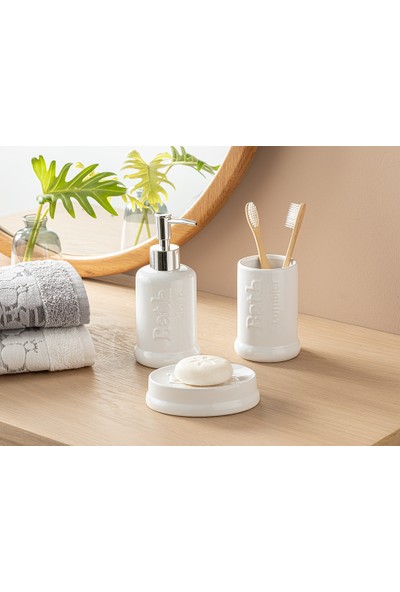 English Home Macy 3'lü Banyo Setı 7X7X18+7X7X11+11X8X3 cm Beyaz