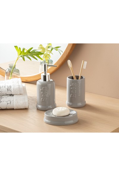 English Home Macy 3'lü Banyo Setı 7X7X18+7X7X11+11X8X3 cm Gri