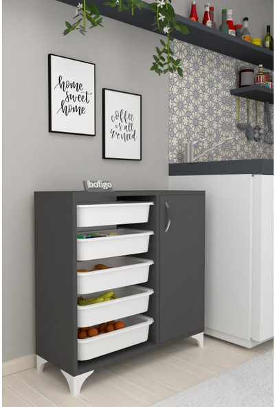 Bofigo 5 Sepetli Dolap Çok Amaçlı Dolap Sebzelik Mutfak Dolabı Oyuncak Dolabı Antrasit
