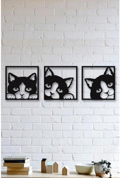 Buypass 3' Lü Kedi Duvar Tablosu Ahşap Kedi Tablosu Mdf Kedi Tablosu