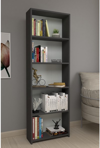 Bofigo Dekoratif 5 Raflı Kitaplık Antrasit