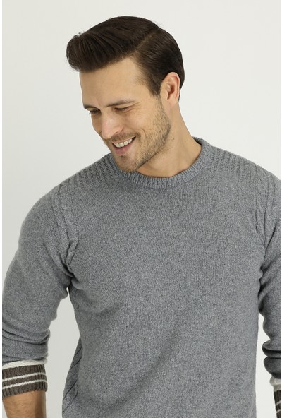 Kiğılı Bisiklet Yaka Regular Fit Yünlü Desenli Triko Kazak