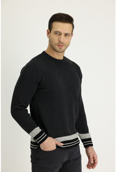 Kiğılı Bisiklet Yaka Regular Fit Yünlü Desenli Triko Kazak