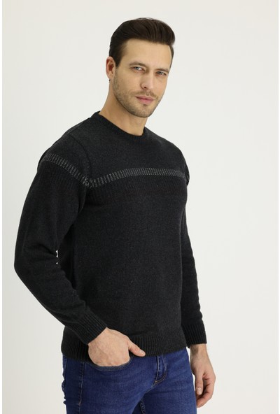 Kiğılı Bisiklet Yaka Regular Fit Yünlü Desenli Triko Kazak