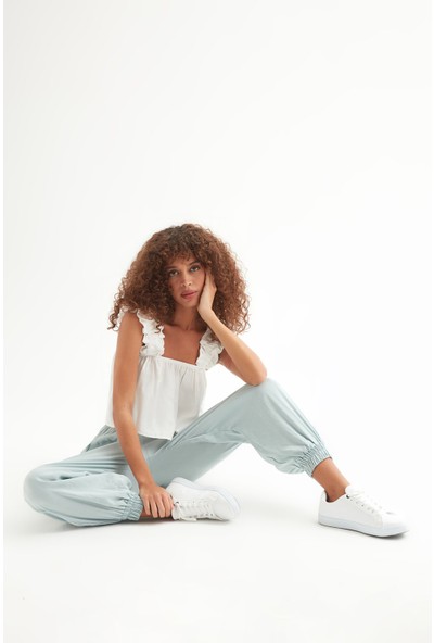 Açelya Okcu Kumlu Keten Jogger Pantolon Açelya Okcu Kumlu Keten Jogger Pantolon