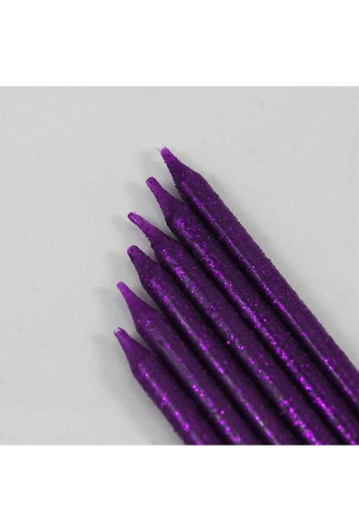 Kelebek Oyuncak Mor Simli Mum 6 Adet 14 Cm.