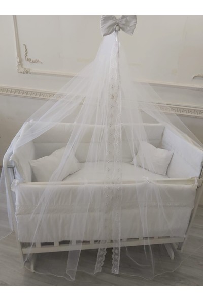 Babyen1 Beyaz Güpürlü Pamuklu Uyku Seti