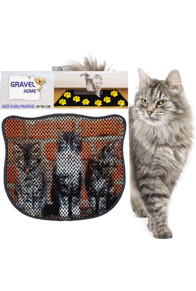 Gravel Kedi Tuvaleti Önü Dekoratif Elekli Kedi Kumu Paspası 40 x 50 cm