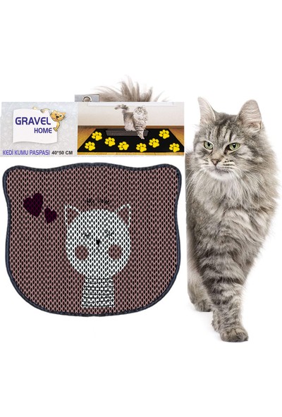Gravel Kedi Tuvaleti Önü Dekoratif Elekli Kedi Kumu Paspası 40 x 50 cm