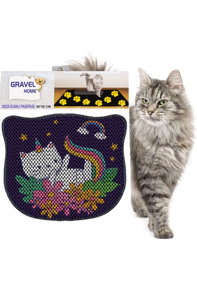 Gravel Kedi Tuvaleti Önü Dekoratif Elekli Kedi Kumu Paspası 40 x 50 cm