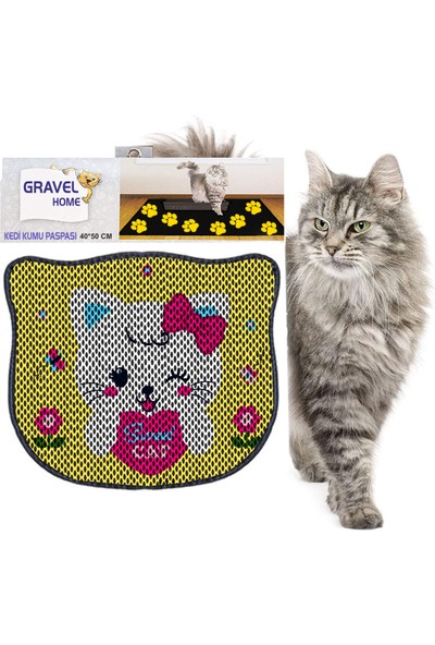 Gravel Kedi Tuvaleti Önü Dekoratif Elekli Kedi Kumu Paspası 40 x 50 cm