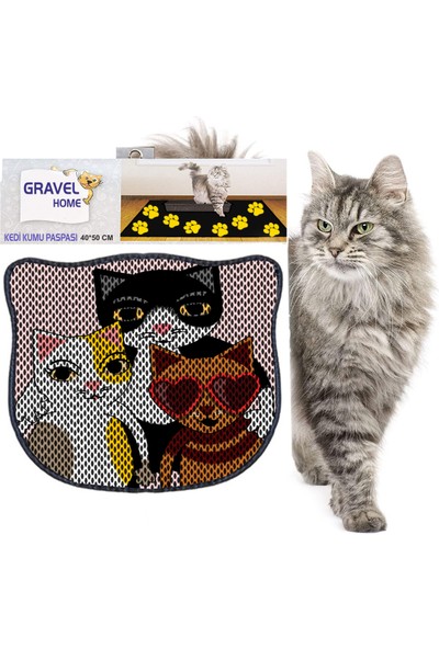 Gravel Kedi Tuvaleti Önü Dekoratif Elekli Kedi Kumu Paspası 40 x 50 cm