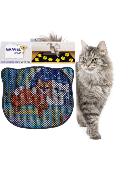 Gravel Kedi Tuvaleti Önü Dekoratif Elekli Kedi Kumu Paspası 40 x 50 cm