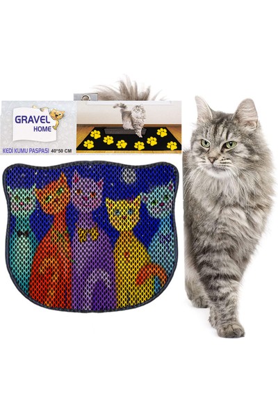 Gravel Kedi Tuvaleti Önü Dekoratif Elekli Kedi Kumu Paspası 40 x 50 cm
